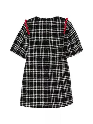 ALESSANDRO ENRIQUEZ Bead-embellished Checked Mini Dress