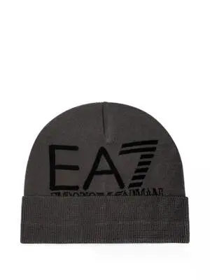 EA7 Mountain Visibility Logo-print Beanie Hat - Grey