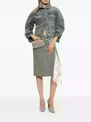 Alexander McQueen Corset Lacing Panel Pencil Skirt In Black/ivory