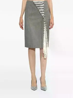 Alexander McQueen Corset Lacing Panel Pencil Skirt In Black/ivory