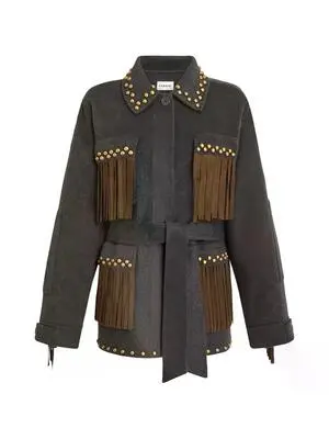 P.a.r.o.s.h Stud-embellished Fringed Jacket - Grey