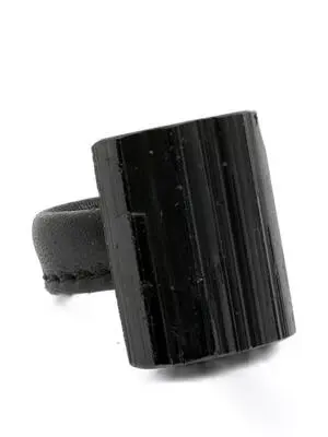 MONIES Sculptural Leather-strap Ring - Black