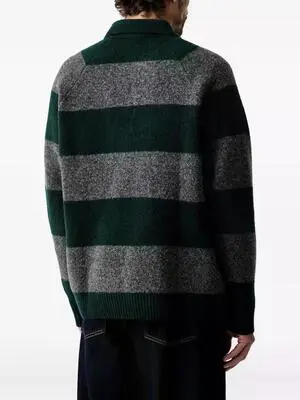 LES DEUX Striped Long-sleeve Polo Sweater