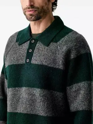 LES DEUX Striped Long-sleeve Polo Sweater