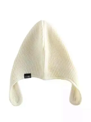 MAISON MARGIELA Ribbed-knit Button-fastening Beanie Hat - Neutrals