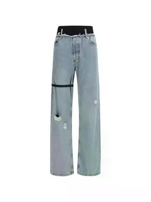 ALAINPAUL Distressed Elasticated-waist Jeans - Blue