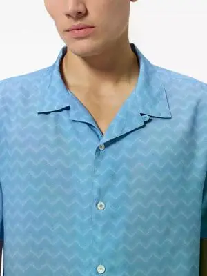 Missoni Bowling Shirt In Viscose With Tone-on-tone Zigzag Print - Blue