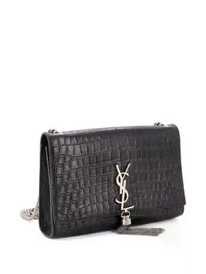 Saint Laurent Classic Monogram Tassel Crocodile Embossed Leather Medium Crossbody Bag