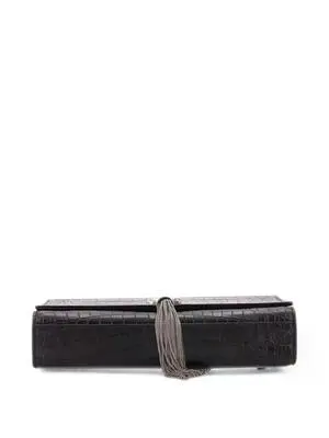Saint Laurent Classic Monogram Tassel Crocodile Embossed Leather Medium Crossbody Bag