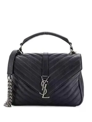 Saint Laurent Classic Monogram College Bag Matelasse Chevron Leather Medium Cross Body Bag - Black