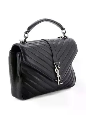 Saint Laurent Classic Monogram College Bag Matelasse Chevron Leather Medium Cross Body Bag - Black