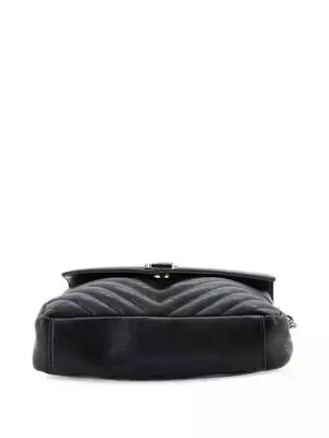 Saint Laurent Classic Monogram College Bag Matelasse Chevron Leather Medium Cross Body Bag - Black