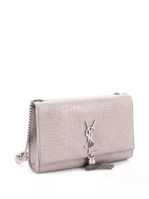 Saint Laurent Classic Monogram Tassel Crocodile Embossed Leather Medium Crossbody Bag - Grey