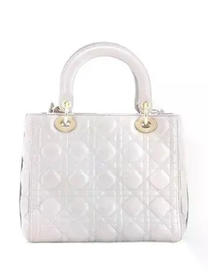 Dior Cannage Quilt Metallic Leather Medium Satchel - Silver