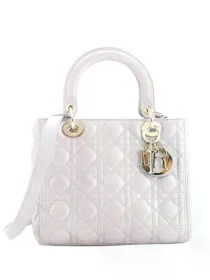 Dior Cannage Quilt Metallic Leather Medium Satchel - Silver