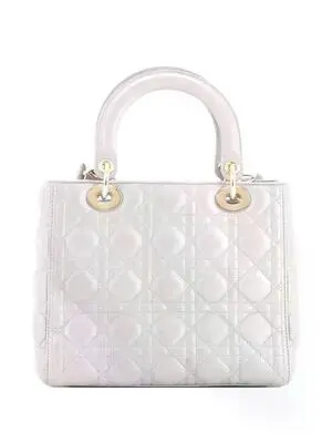Dior Cannage Quilt Metallic Leather Medium Satchel - Silver