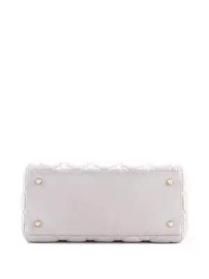 Dior Cannage Quilt Metallic Leather Medium Satchel - Silver