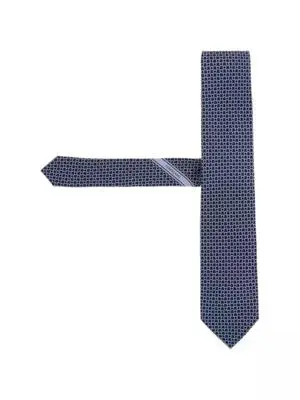 FERRAGAMO Gancini-pattern Silk Tie - Blue