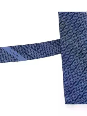 FERRAGAMO Gancini-pattern Silk Tie - Blue