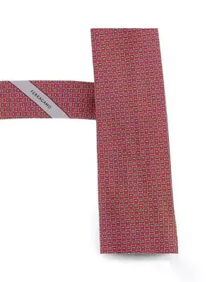 FERRAGAMO Gancini-pattern Silk Tie - Red