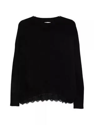 ERMANNO FIRENZE Lace-trimmed Ribbed-sleeve Sweater