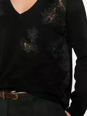 ERMANNO FIRENZE Lace-panelled V-neck Sweater