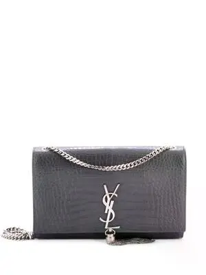 Saint Laurent Classic Monogram Tassel Crocodile Embossed Leather Medium Crossbody Bag