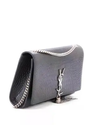 Saint Laurent Classic Monogram Tassel Crocodile Embossed Leather Medium Crossbody Bag