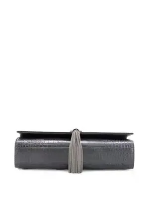 Saint Laurent Classic Monogram Tassel Crocodile Embossed Leather Medium Crossbody Bag