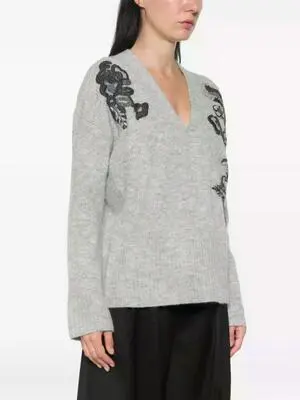 ERMANNO FIRENZE Floral-embroidered V-neck Sweater
