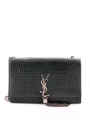 Saint Laurent Classic Monogram Tassel Crocodile Embossed Leather Medium Crossbody Bag - Green