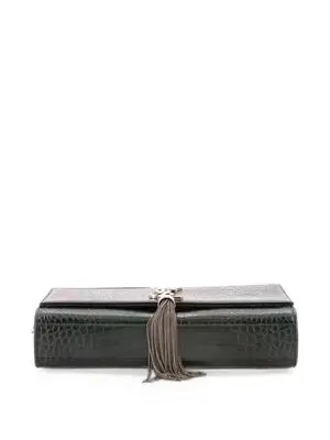 Saint Laurent Classic Monogram Tassel Crocodile Embossed Leather Medium Crossbody Bag - Green