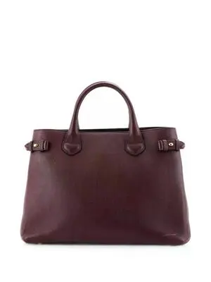 Burberry Banner Tote Leather And House Check Canvas Medium Satchel - Brown