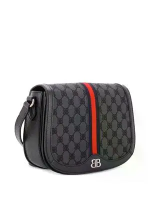 Gucci X Balenciaga The Hacker Project Flap Messenger Bag Bb Canvas Medium Shoulder Bag - Black