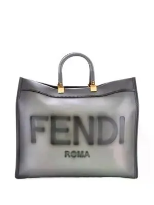 Fendi Sunshine Shopper Leather Large Tote Bag - Grey
