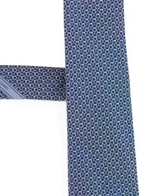 FERRAGAMO Gancini Links Print Silk Tie Blue