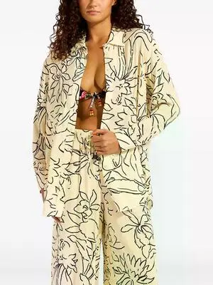 Seafolly Floral-print Long-sleeve Shirt - Neutrals