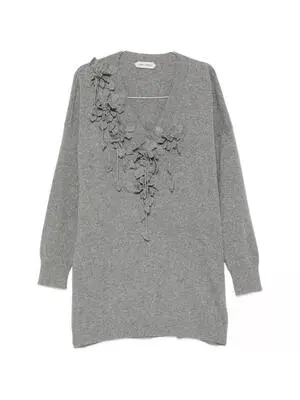 Alberta Ferretti Floral-appliqué V-neck Sweater