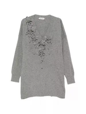 Alberta Ferretti Floral-appliqué V-neck Sweater - Grey