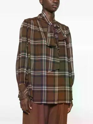 ERMANNO FIRENZE Check-print Lace-trim Blouse