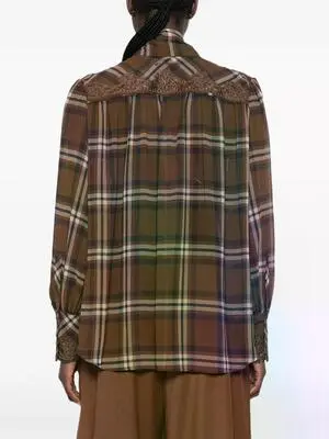 ERMANNO FIRENZE Check-print Lace-trim Blouse