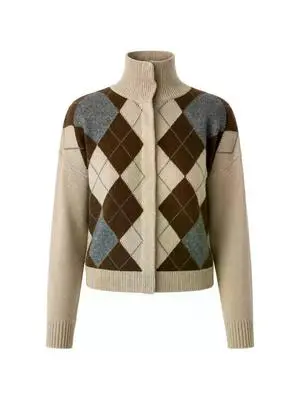 Max Mara Argyle-knit Turtleneck Cardigan - Neutrals