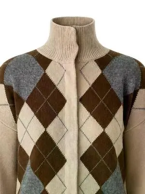 Max Mara Argyle-knit Turtleneck Cardigan - Neutrals