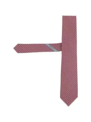 FERRAGAMO Gancini Links Print Silk Neck Ties - Red