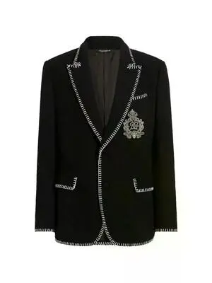 Dolce & Gabbana Tweed Single-breasted Jacket With Embroidery - Black