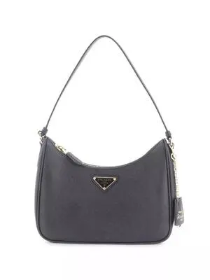 Prada Adjustable Handle Zip Saffiano Leather Mini Hobo Bag - Black