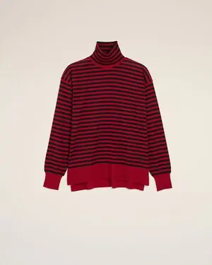 AMI Paris Red Sailor Striped Wool And Silk Turtleneck Sweater Red - Ruby Red/black