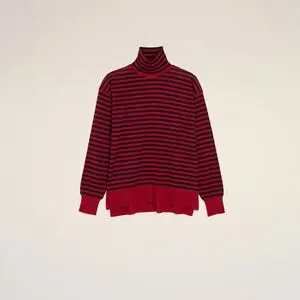 AMI Paris Red Sailor Striped Wool And Silk Turtleneck Sweater Red