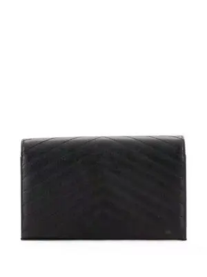 Saint Laurent Classic Monogram Wallet On Chain Matelasse Chevron Leather Medium Crossbody Bag - Black