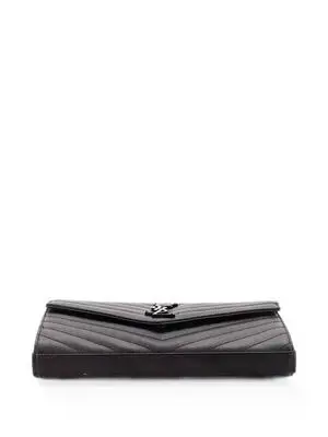 Saint Laurent Classic Monogram Wallet On Chain Matelasse Chevron Leather Medium Crossbody Bag - Black